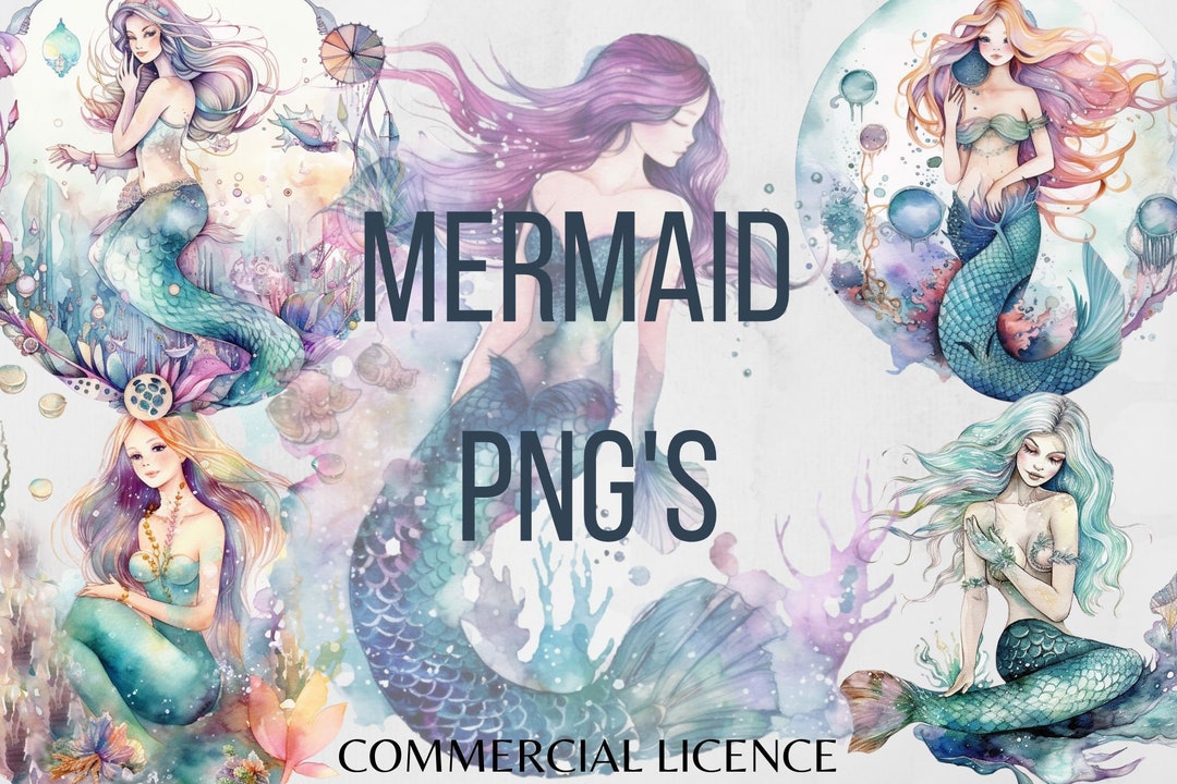 Mermaid Clipart Mermaid PNG Watercolor Mermaids Mermaid - Etsy
