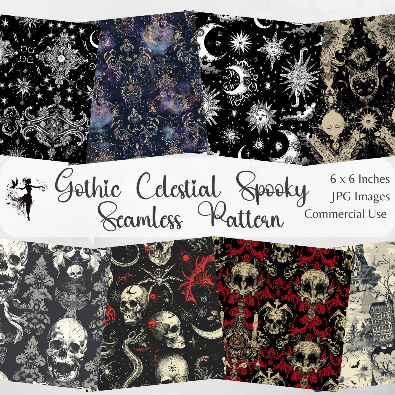 Gothic Seamless Pattern Spooky Dollhouse Wallpaper Celestial Zodiac ...