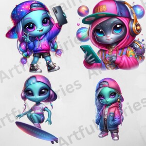 Funny Alien Clipart Chibi Alien PNG Space Hip Hop Sticker Cute Alien ...