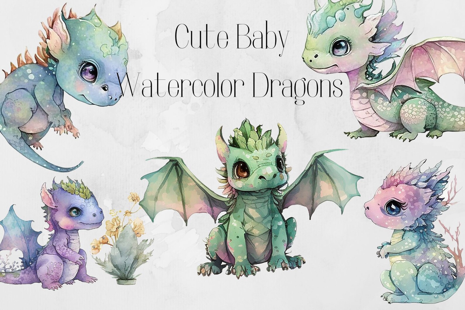 Cute Baby Watercolor Dragons Clipart Baby Dragon Clip Art Kawaii Dragon ...