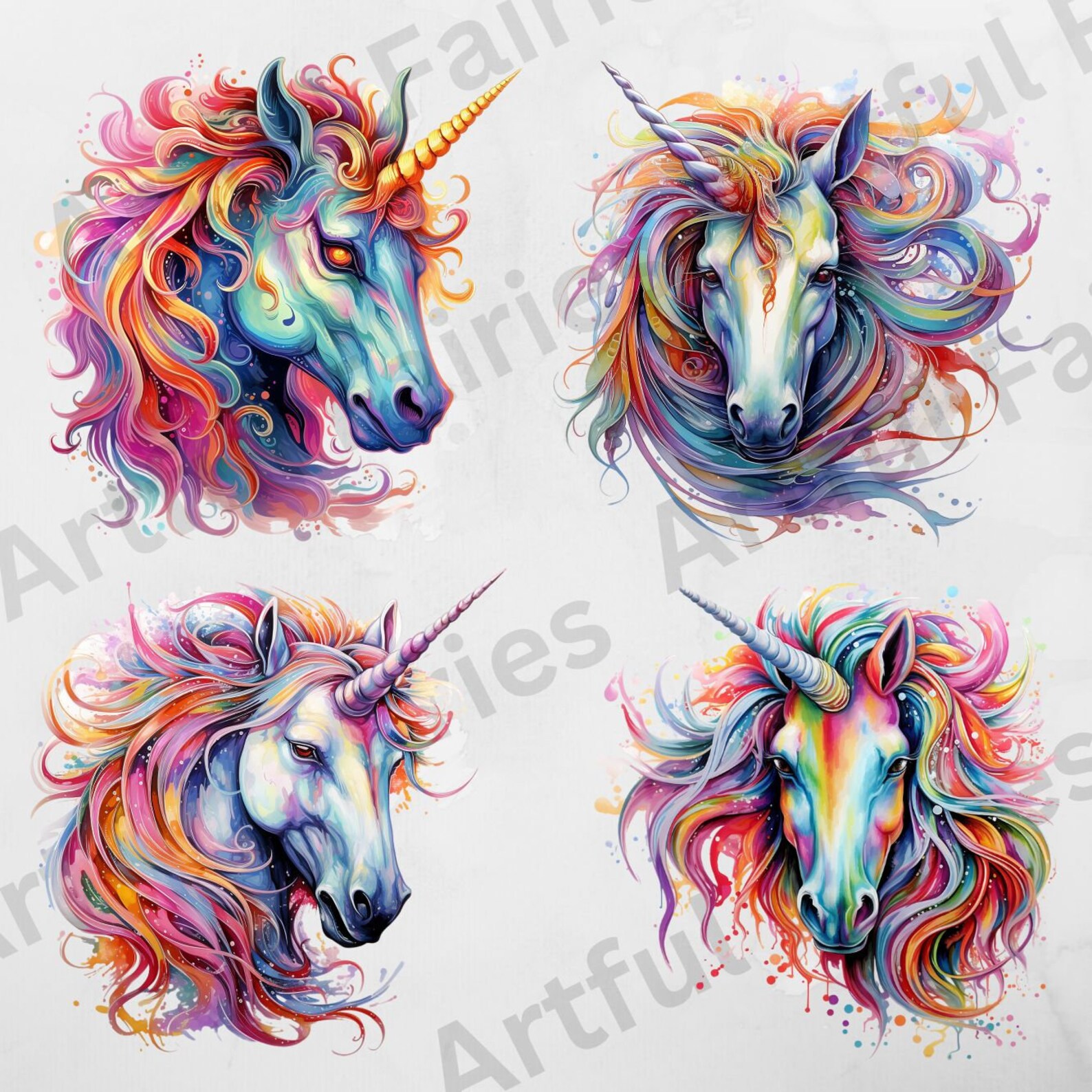 Rainbow Unicorn Clipart Unicorn PNG Fantasy Clipart Watercolor - Etsy