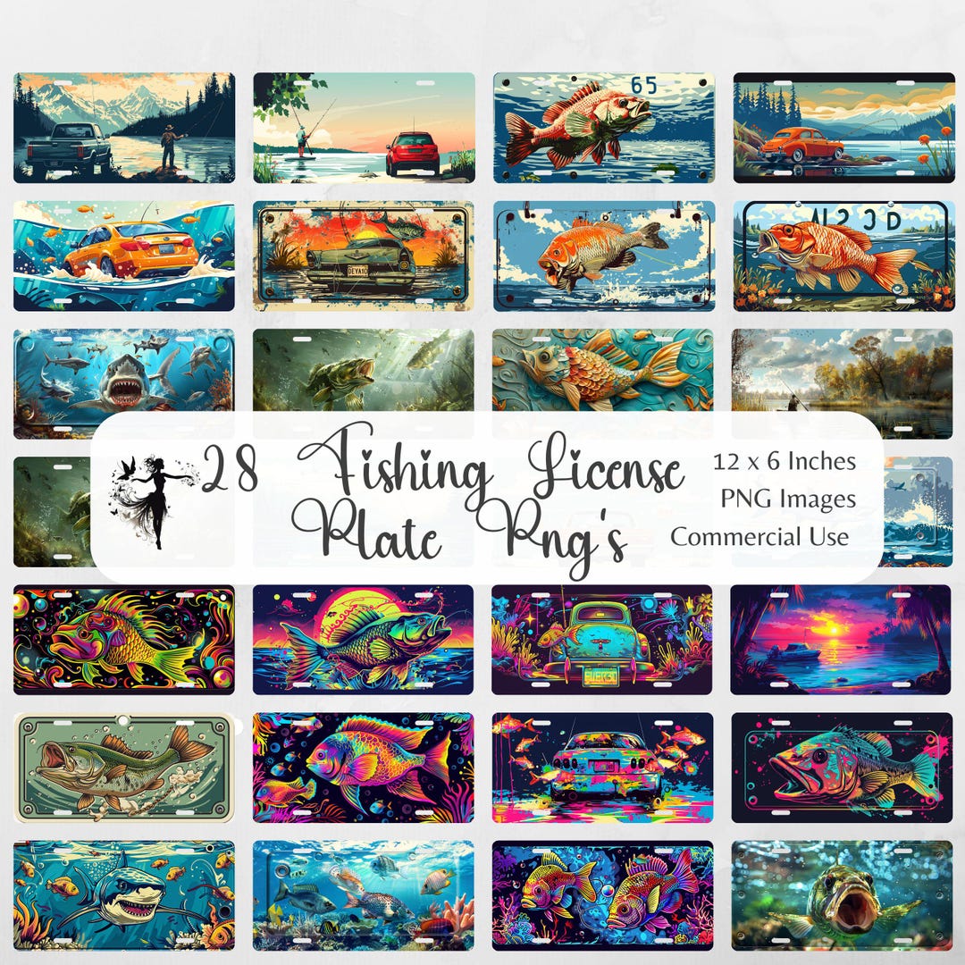 Fishing License Plate PNG Mega Bundle Sublimation Design Front License ...