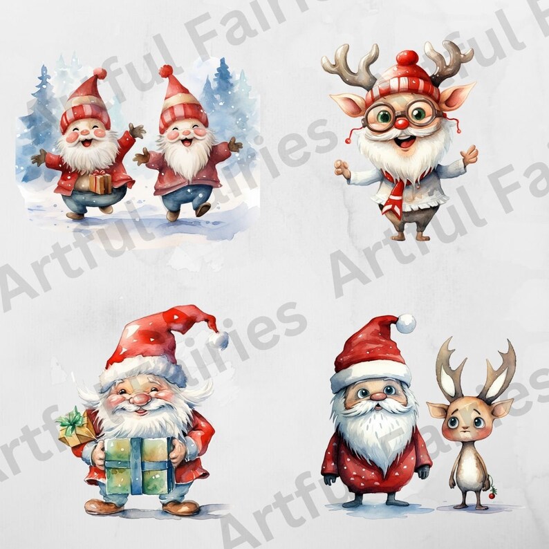 Christmas Gnome Clipart Watercolor Christmas Gnomes PNG - Etsy