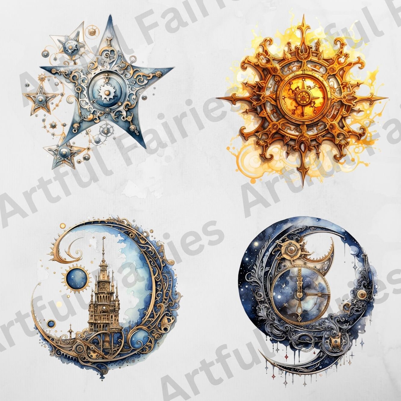 Watercolor Steampunk Clipart 26 Steampunk Celestial Clipart Steampunk ...