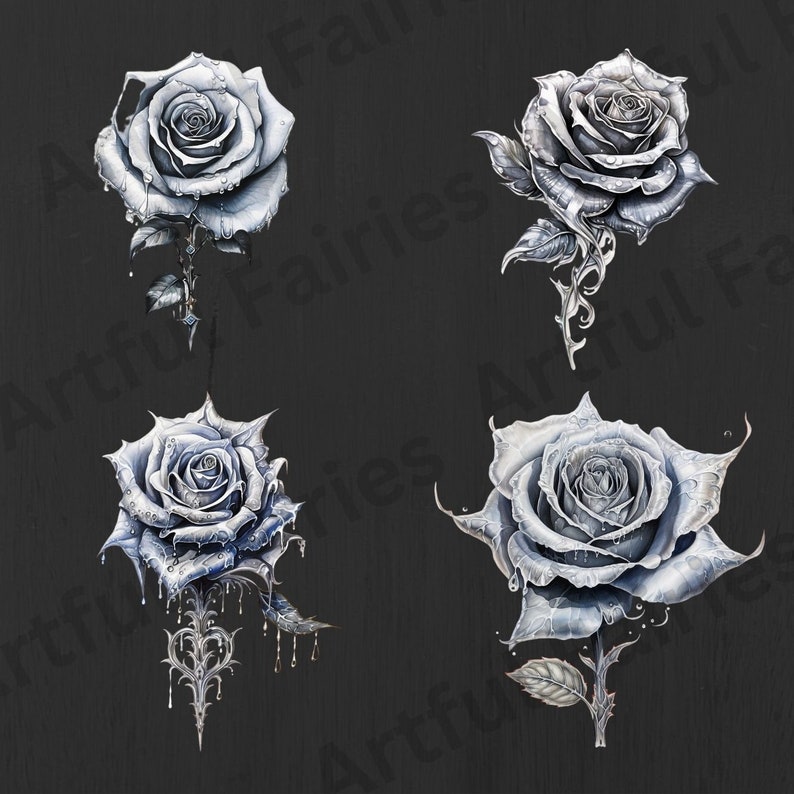 Silver Roses Clipart Wedding Clipart Flower Clipart Rose PNG Floral ...