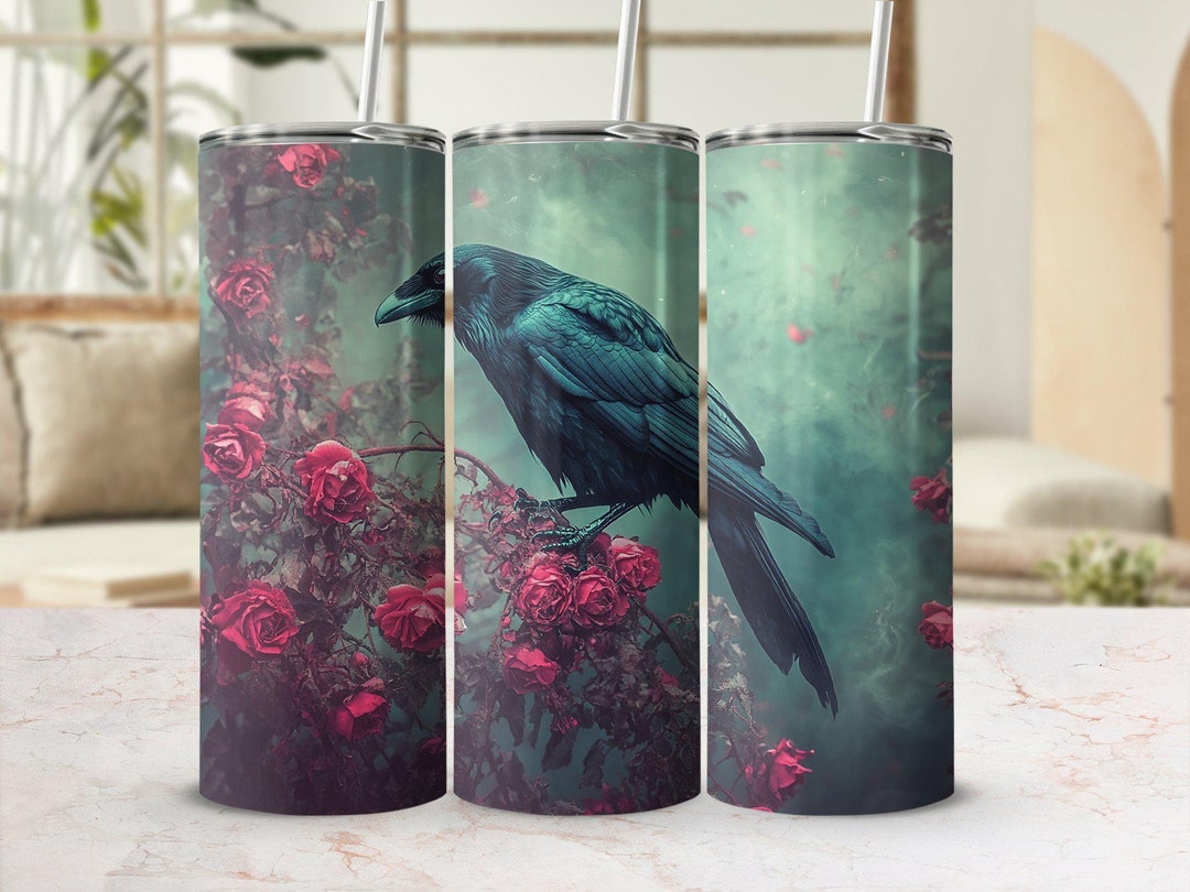 Raven Tumbler Wrap Crow Dark Floral Cottagecore Gothic Vibes Witchy ...
