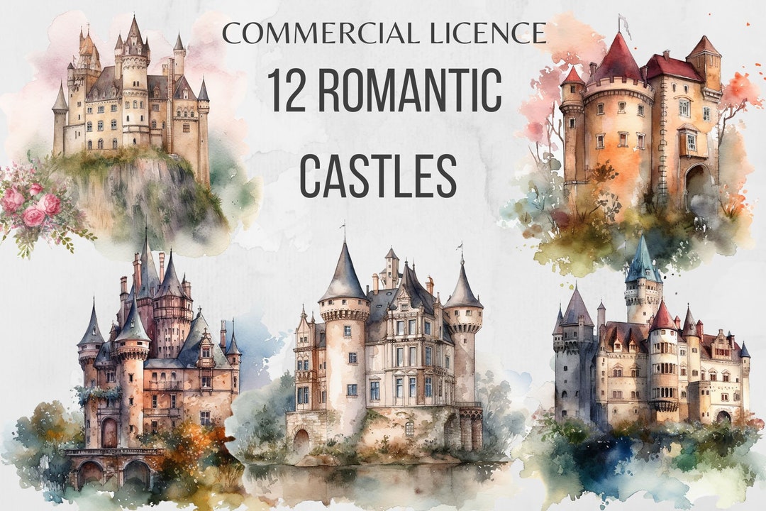 Romantic Medieval Castle Clipart Watercolor Clipart Fantasy Clipart ...