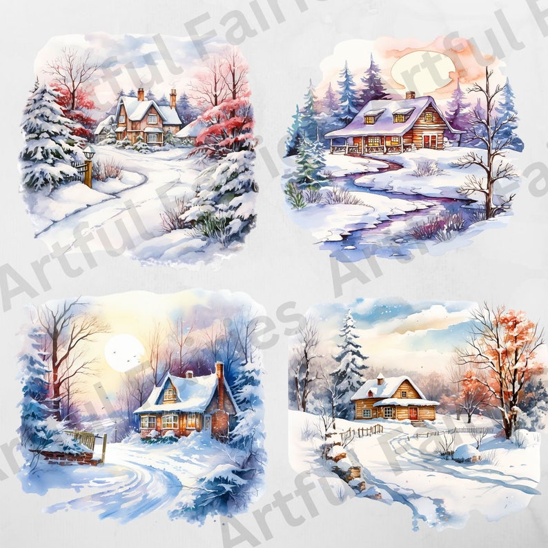 Snow Scene Clipart Christmas Scene PNG Christmas Printable Winter ...