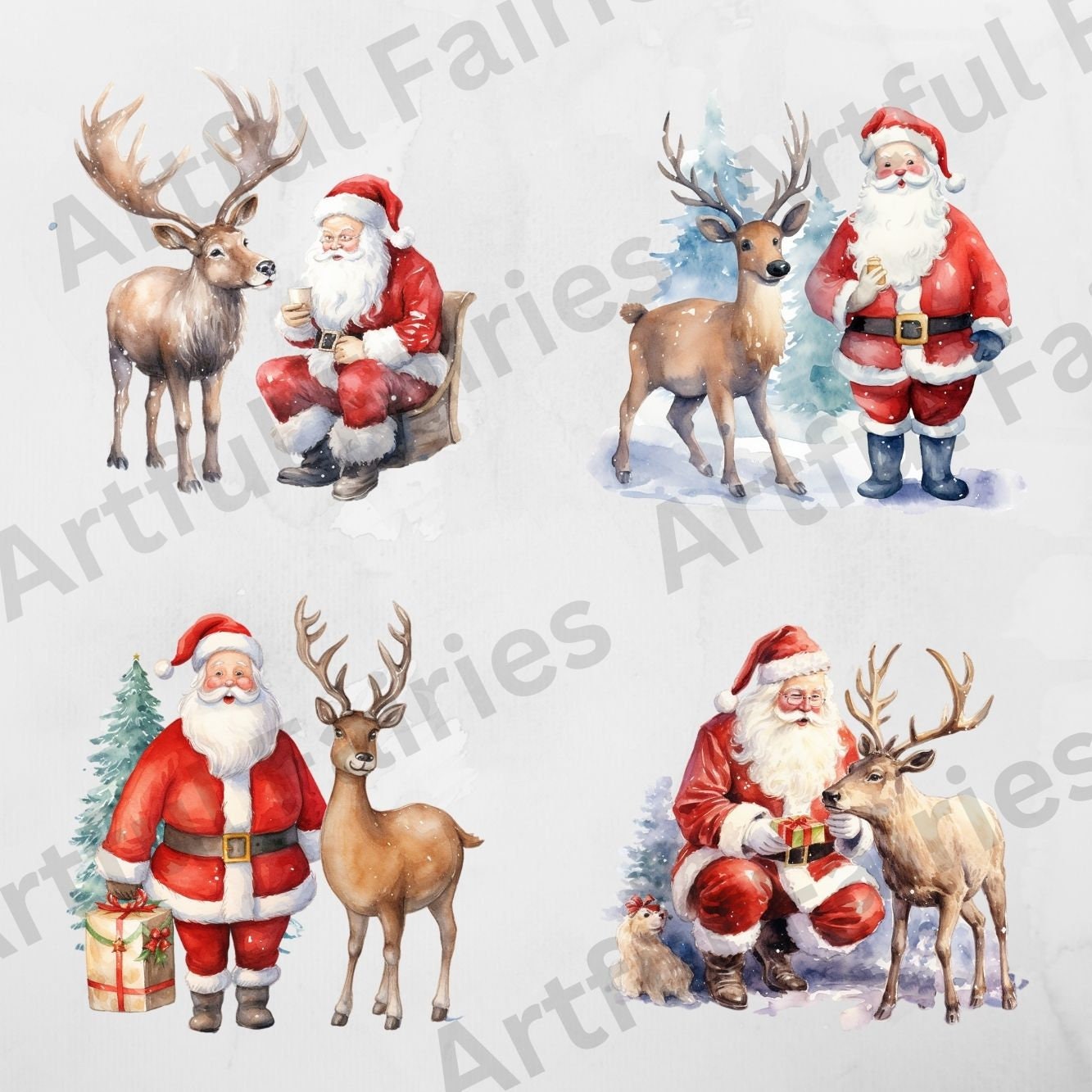 Santa Clipart Santas Reindeer PNG Santa Claus PNG Santa Little - Etsy