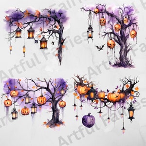 Watercolor Halloween Border Clipart Autumn Frame PNG Lantern Fall ...