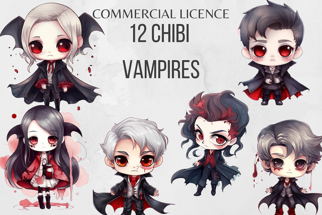 Cute Chibi Vampires Chibi Clipart Halloween Clipart Gothic - Etsy