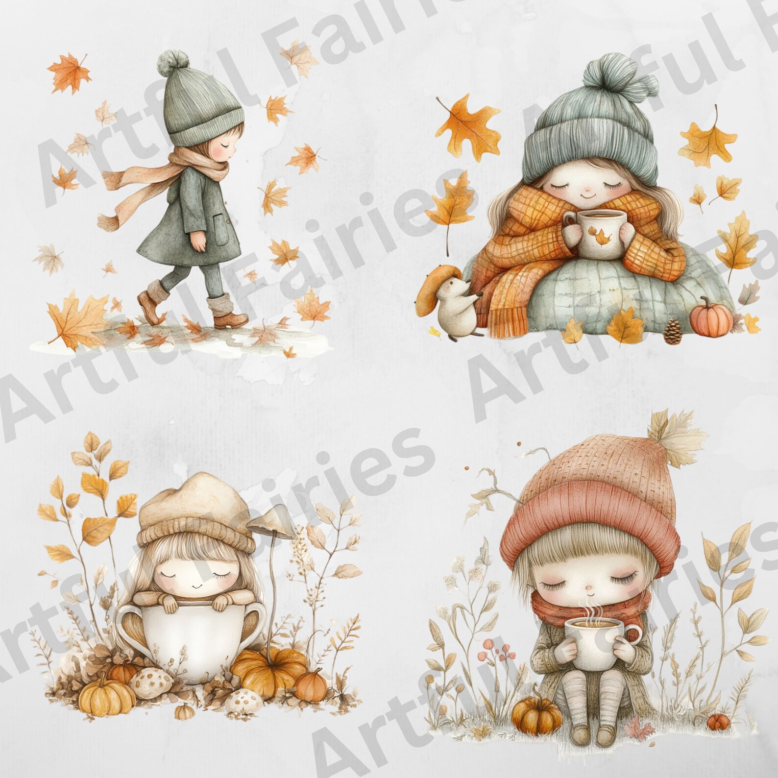 Fall Autumn Clipart Coffee Fall Leaves PNG Fall Vibes Autumn Bouquet ...