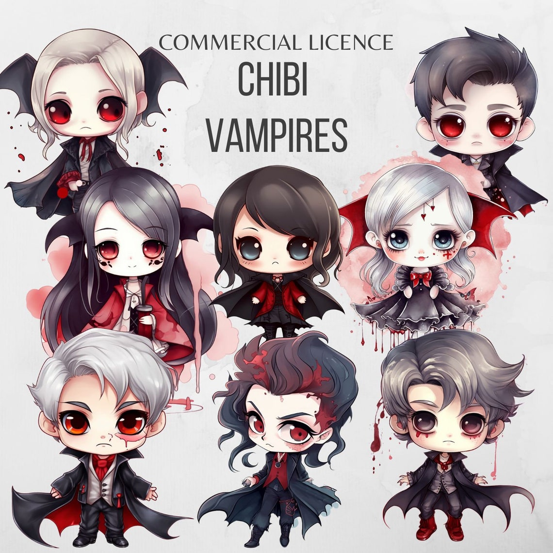 Cute Chibi Vampires Chibi Clipart Halloween Clipart Gothic Clipart ...