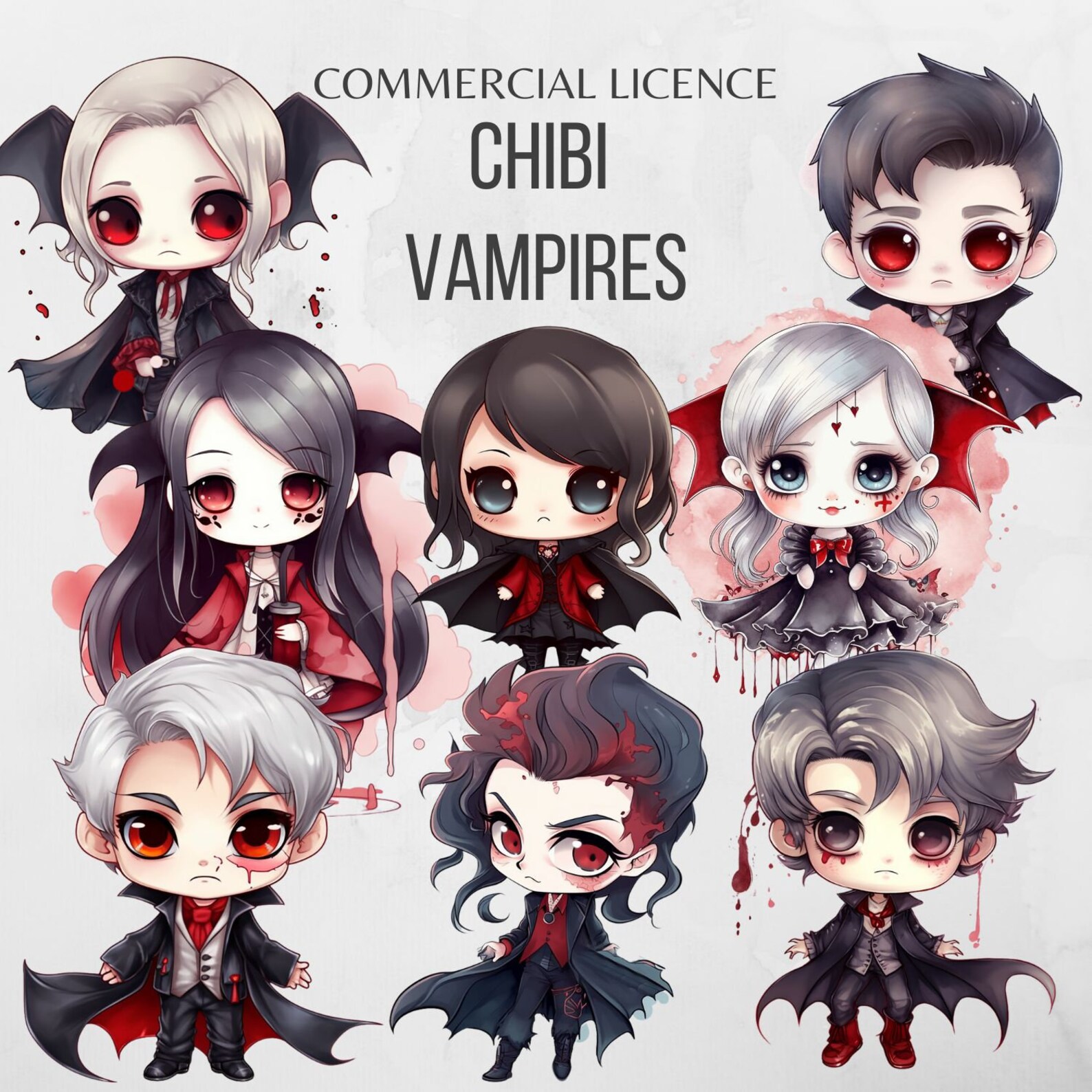 Cute Chibi Vampires Chibi Clipart Halloween Clipart Gothic Clipart ...