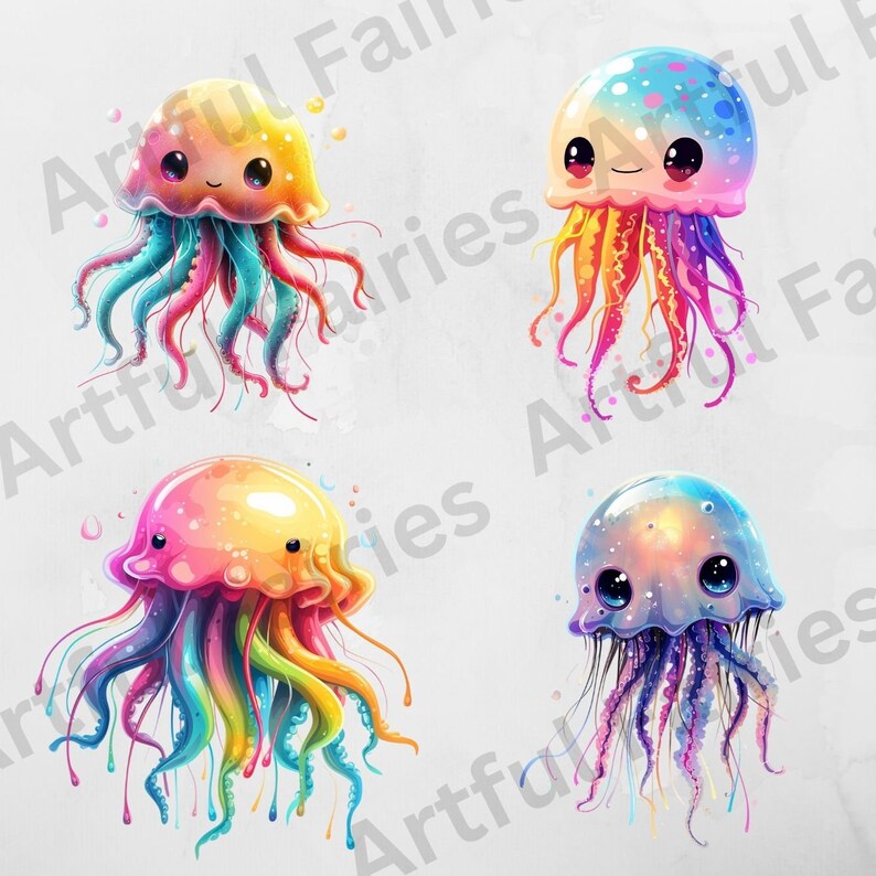 Jellyfish Clipart Cute Under the Sea PNG Underwater Stickers Sea Jelly ...