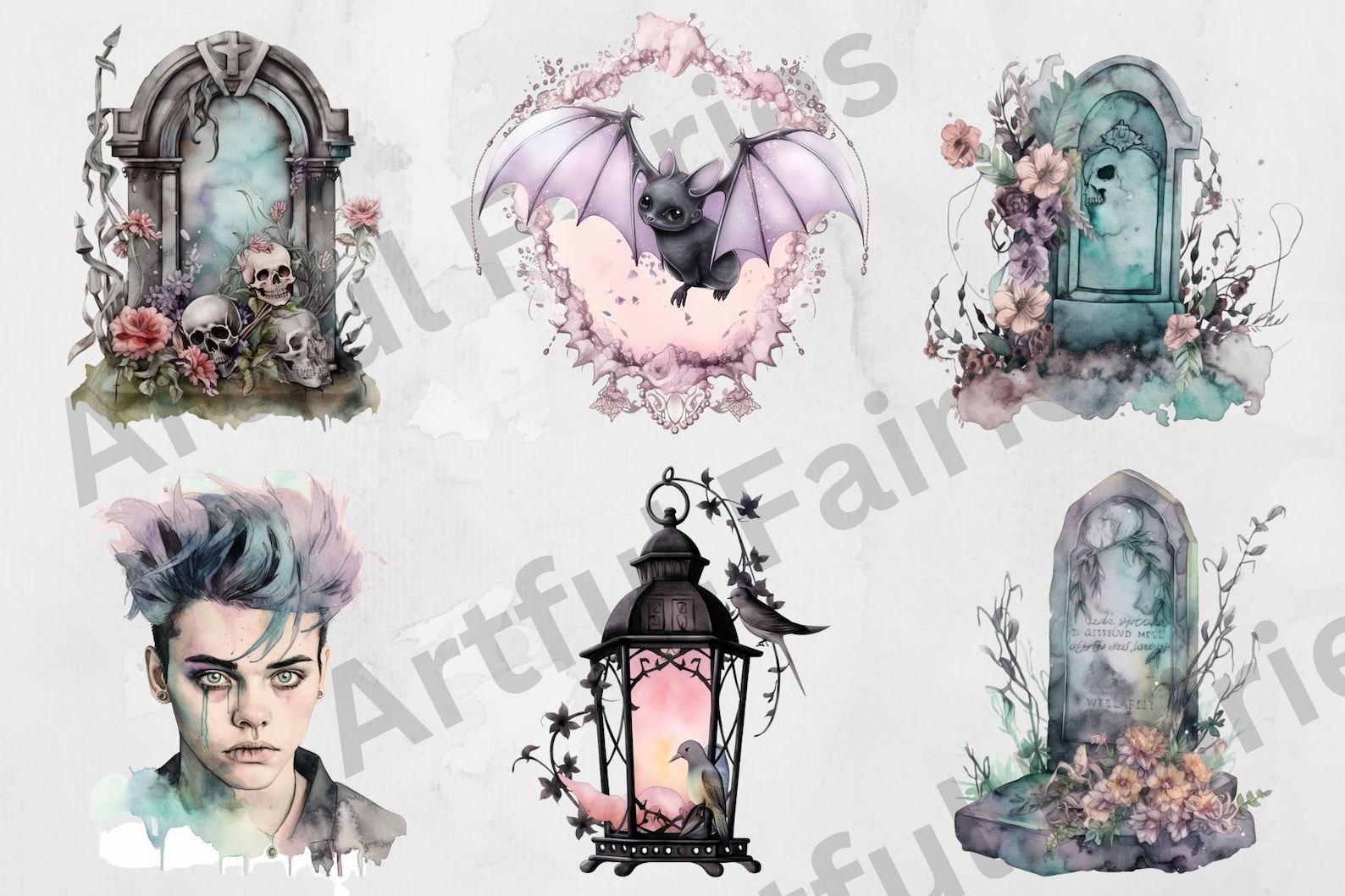 Pastel Goth Clipart Goth PNG Cute Halloween Clipart Bundle Emo - Etsy