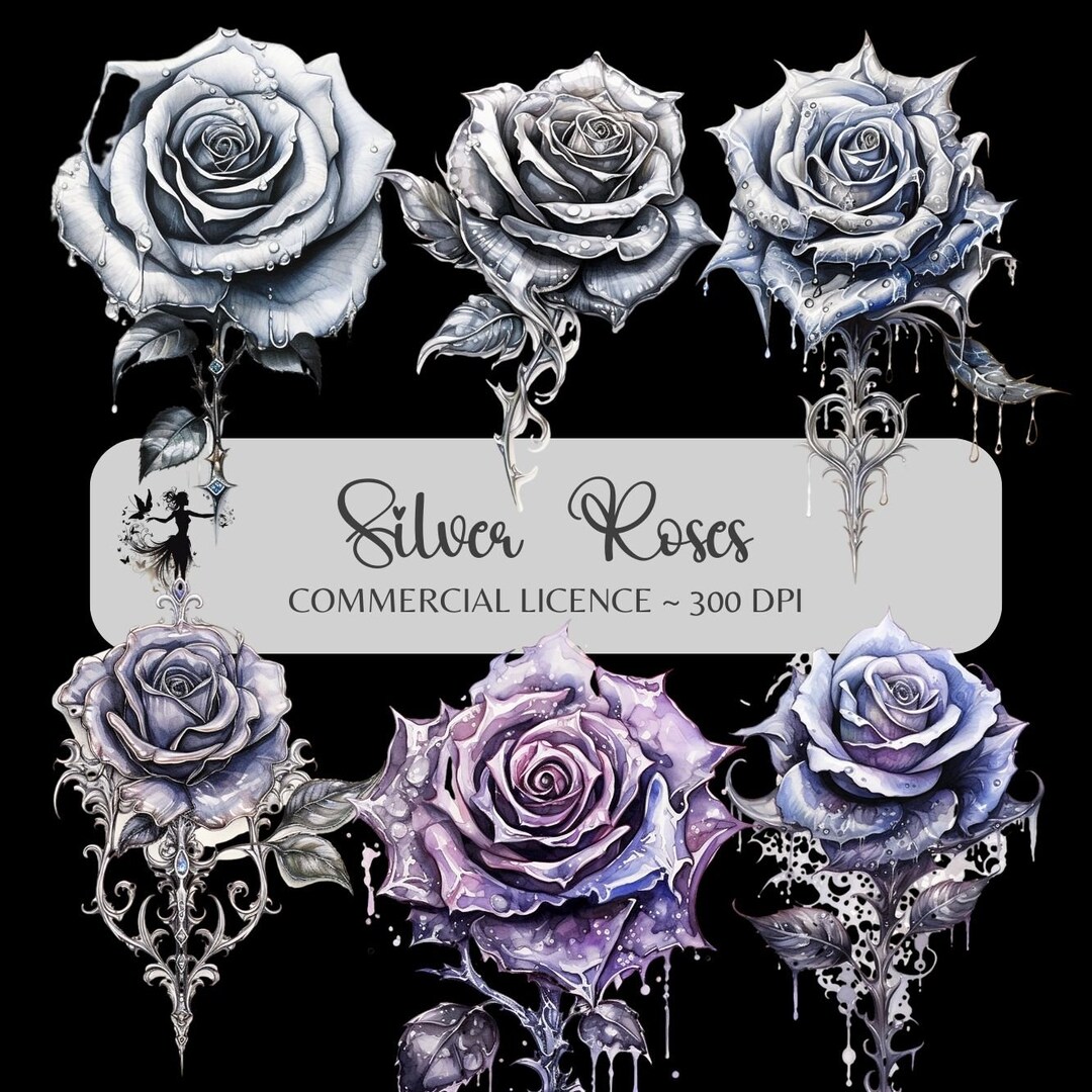 Silver Roses Clipart Wedding Clipart Flower Clipart Rose PNG Floral ...