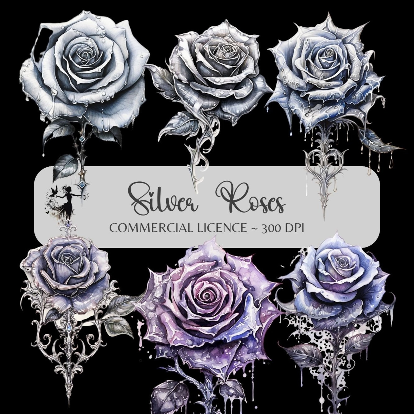 Silver Roses Clipart Wedding Clipart Flower Clipart Rose PNG Floral ...