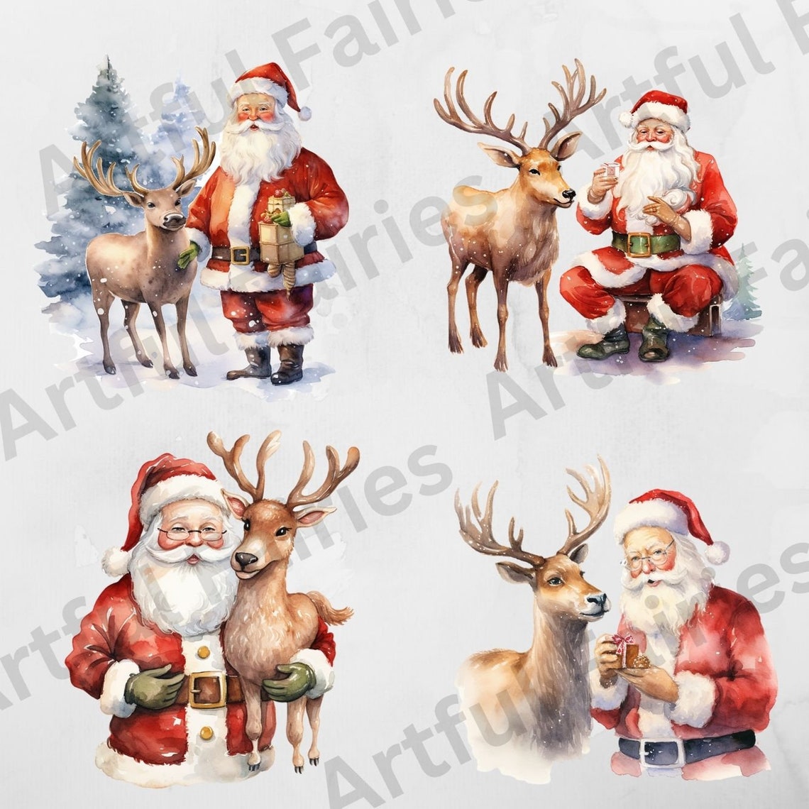 Santa Clipart Santas Reindeer PNG Santa Claus PNG Santa Little - Etsy