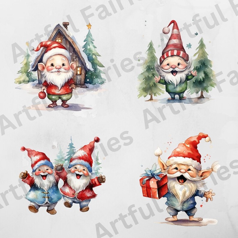 Christmas Gnome Clipart Watercolor Christmas Gnomes PNG - Etsy