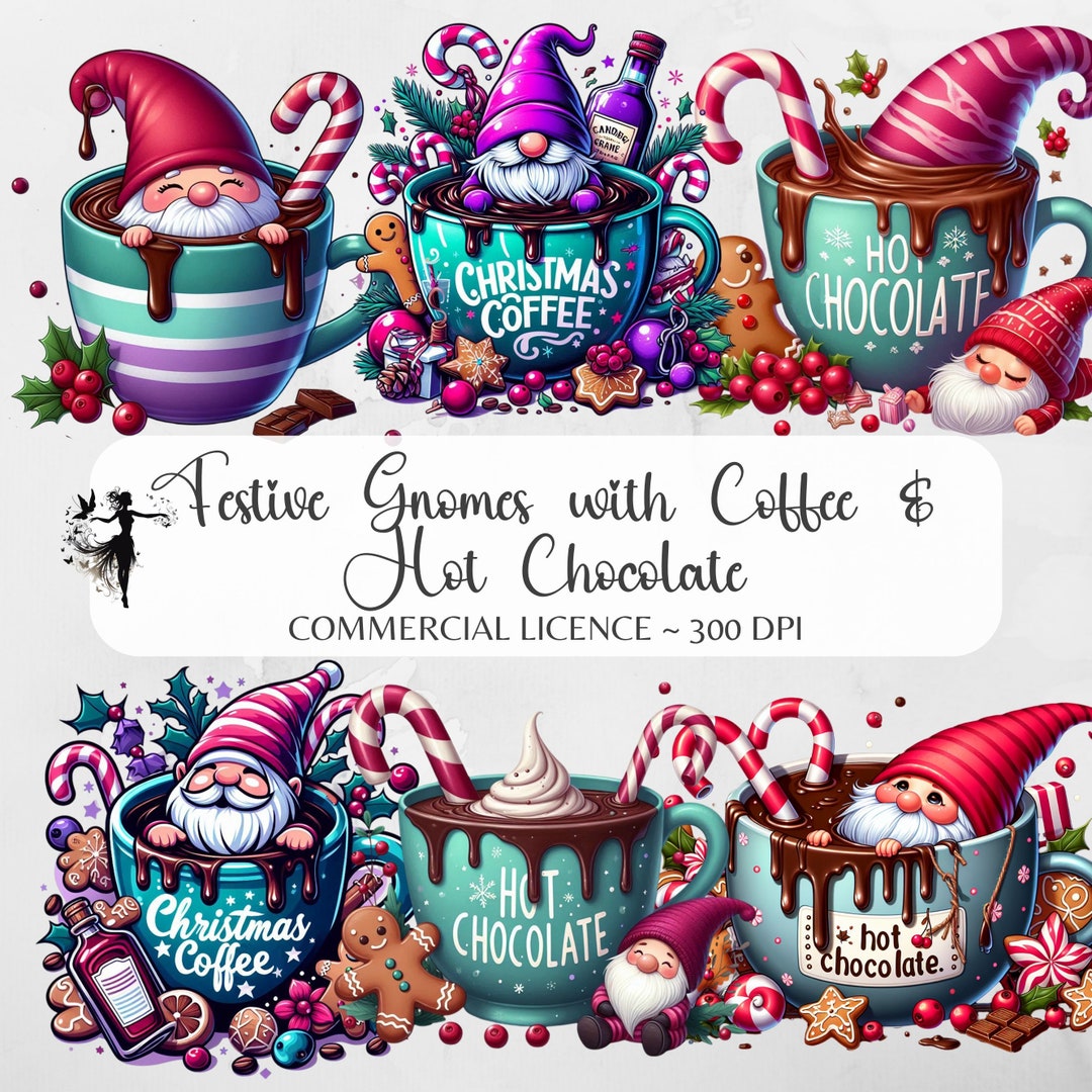 Watercolor Festive Gnome Clipart Christmas Gnomes PNG Xmas Coffee Hot ...