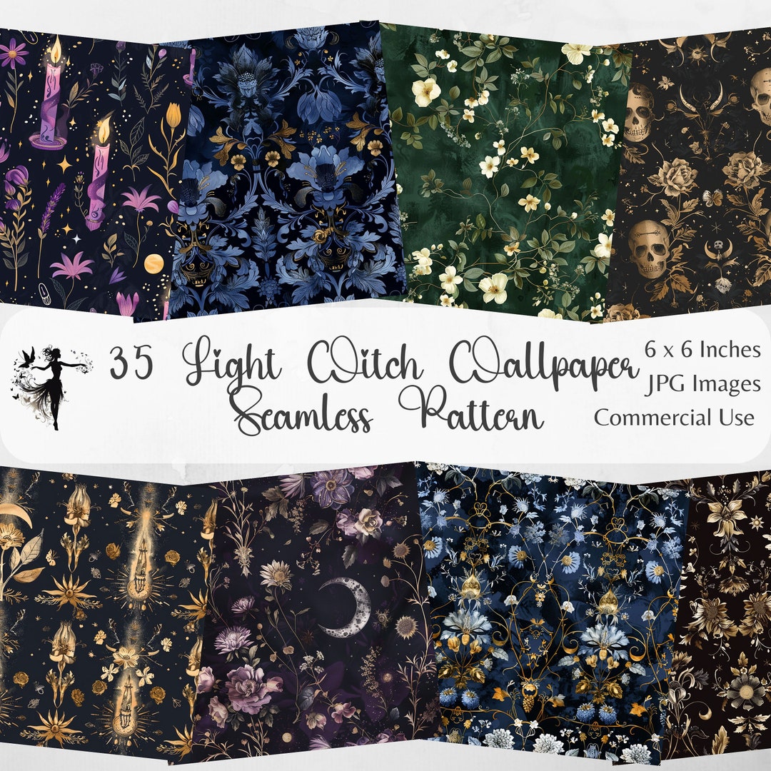 Light Witch Seamless Pattern Witch Wallpaper Floral Digital Paper ...