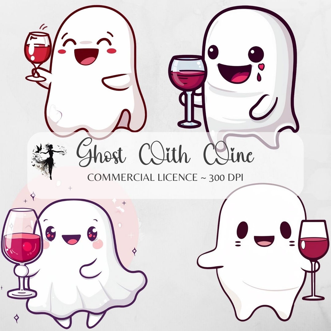 Ghost With Wine PNG Funny Ghost Kawaii Clipart Halloween Sublimation ...