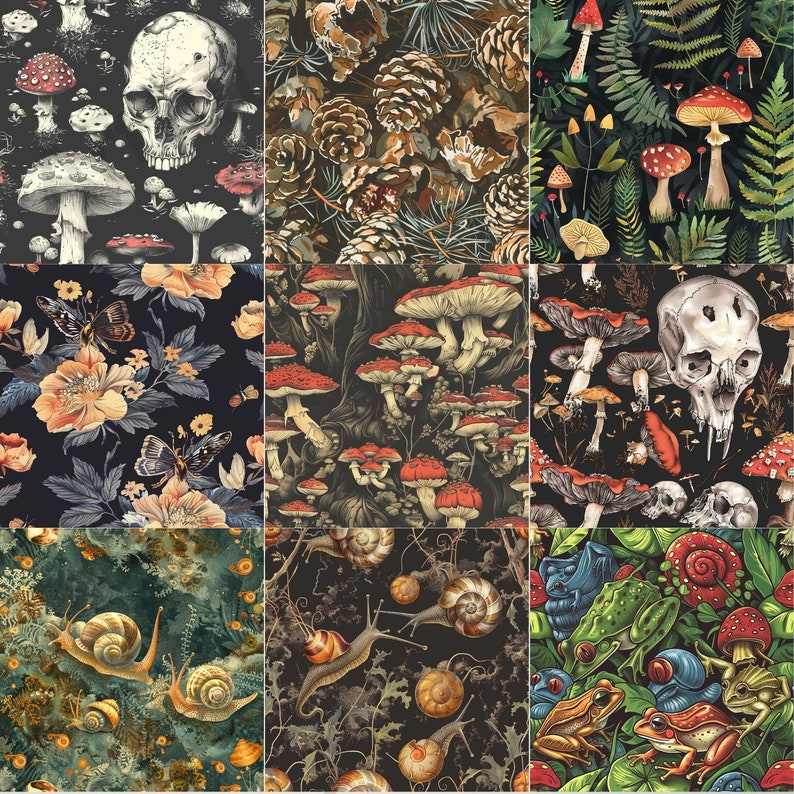 Goblincore Seamless Pattern Digital Paper Backgrounds Forest Witchy ...