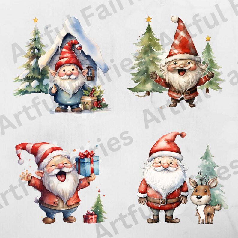 Christmas Gnome Clipart Watercolor Christmas Gnomes PNG - Etsy