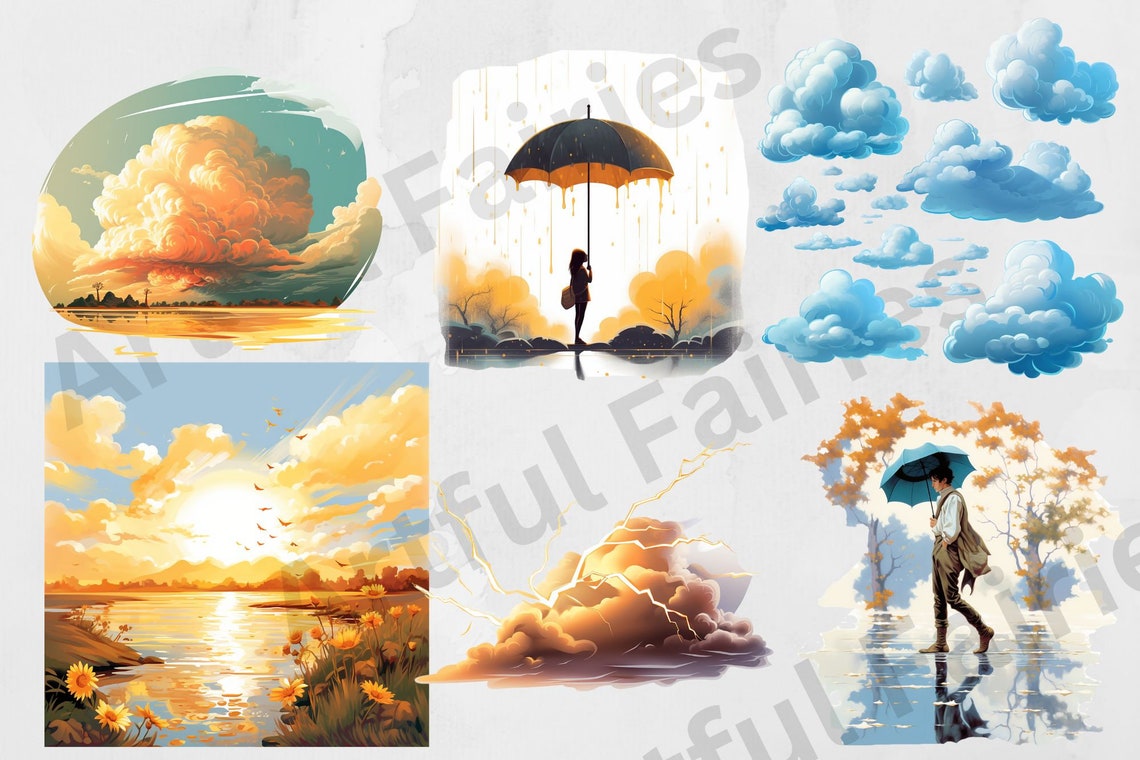 Weather Clipart Sun Clipart Cloud Clipart Rainy Day Clipart - Etsy