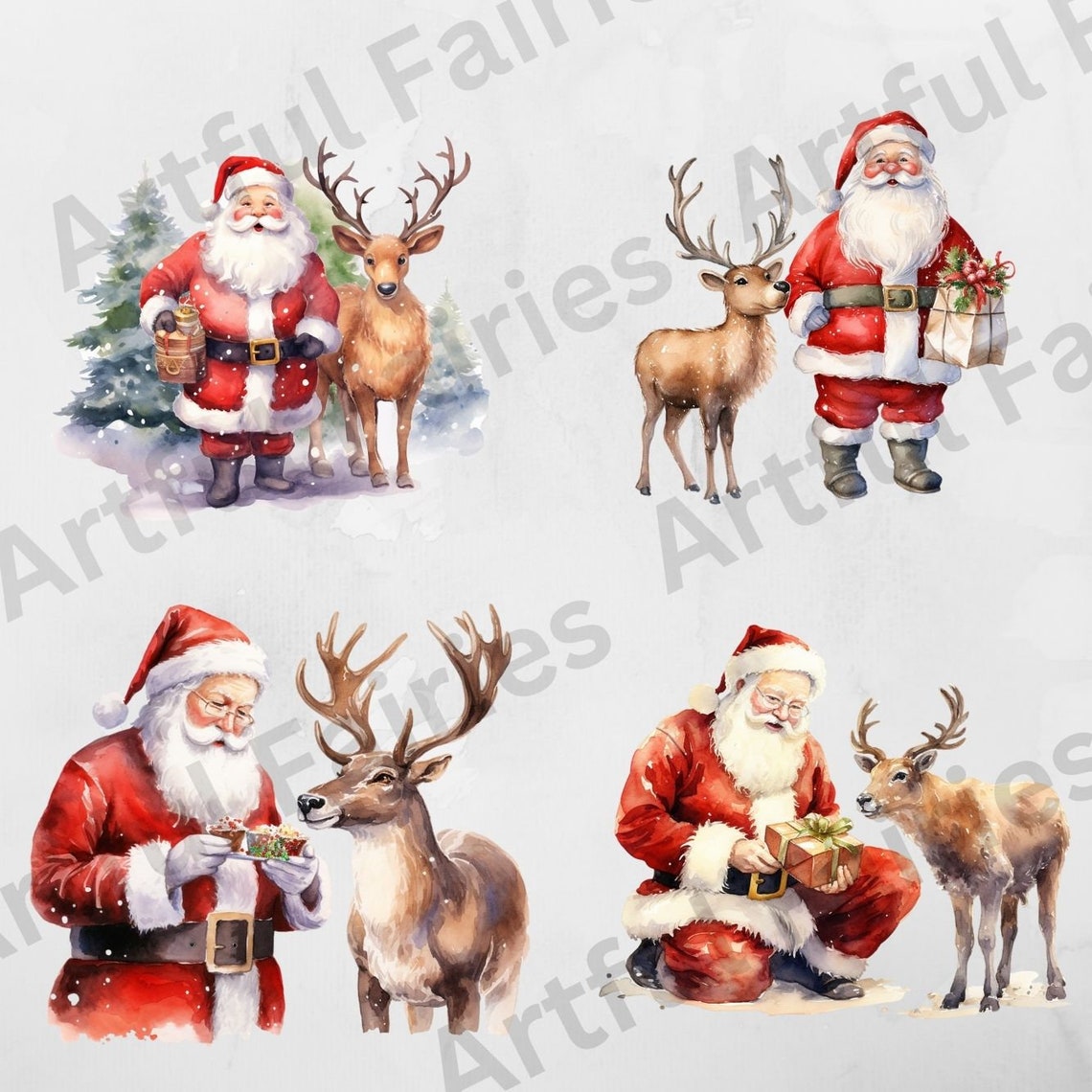 Santa Clipart Santas Reindeer PNG Santa Claus PNG Santa Little - Etsy