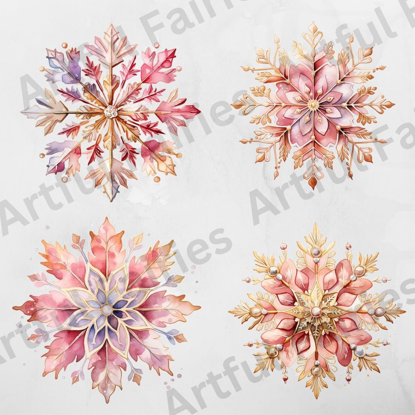 Pink Snowflake PNG Watercolor Snowflake Clipart Snowflakes PNG - Etsy