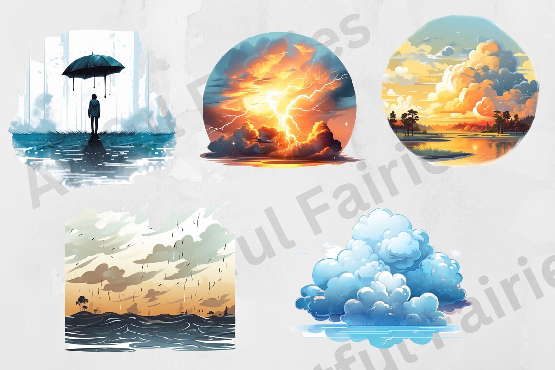Weather Clipart Sun Clipart Cloud Clipart Rainy Day Clipart - Etsy