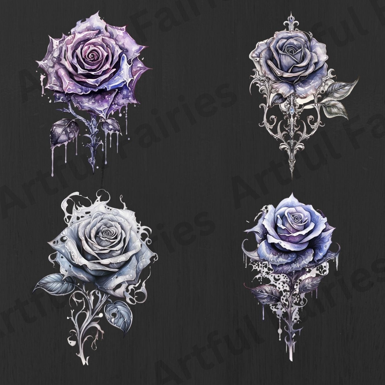 Silver Roses Clipart Wedding Clipart Flower Clipart Rose PNG Floral ...