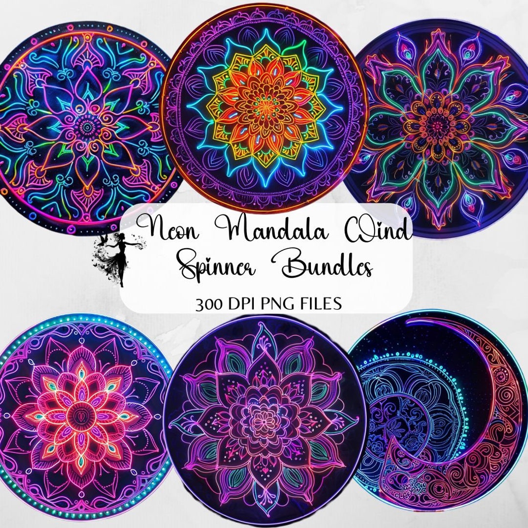 Mandala Wind Spinner PNG Bundle Neon Spinner Sublimation Design Wind ...