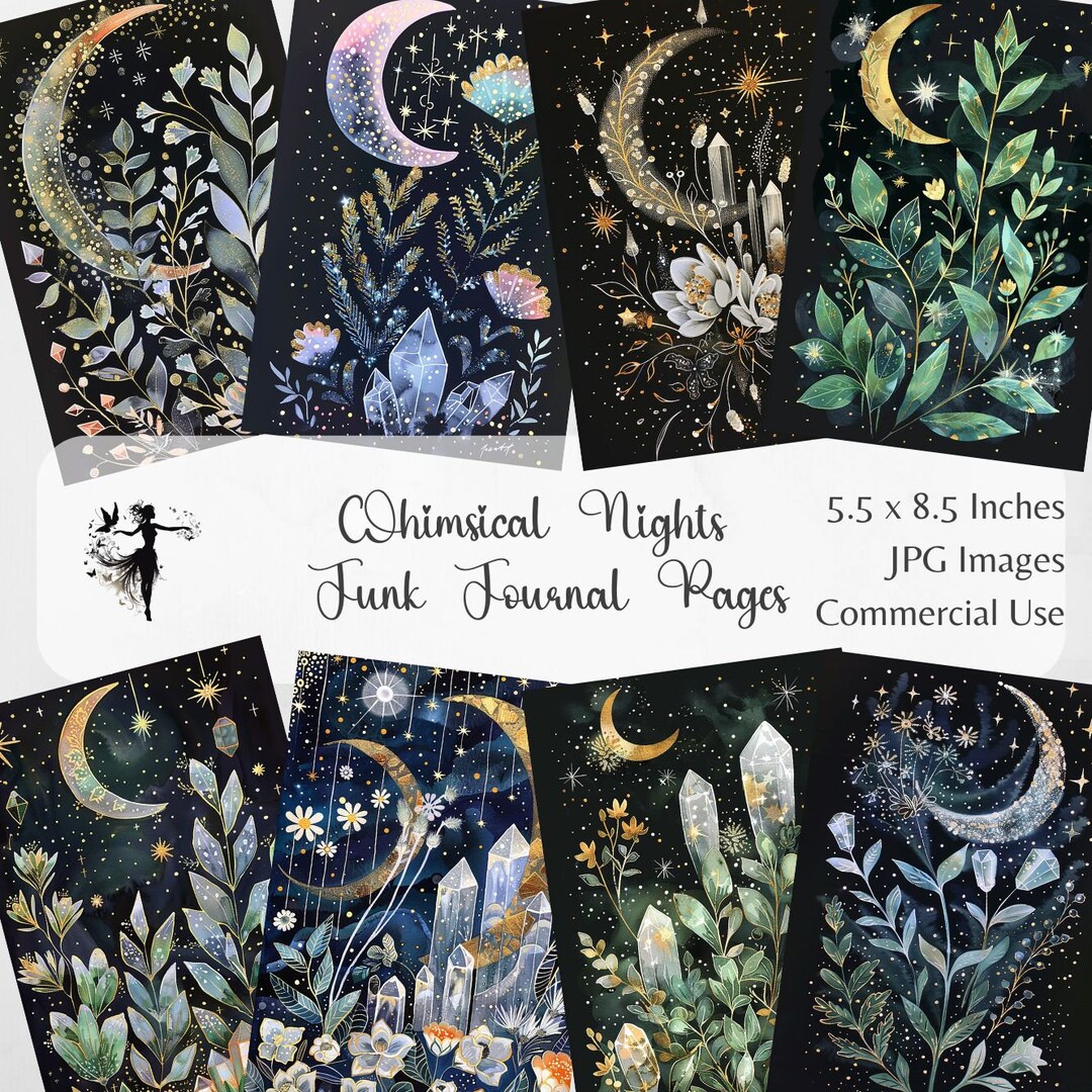 Whimsical Night Junk Journal Pages Journal Kit Celestial Junk Journal ...