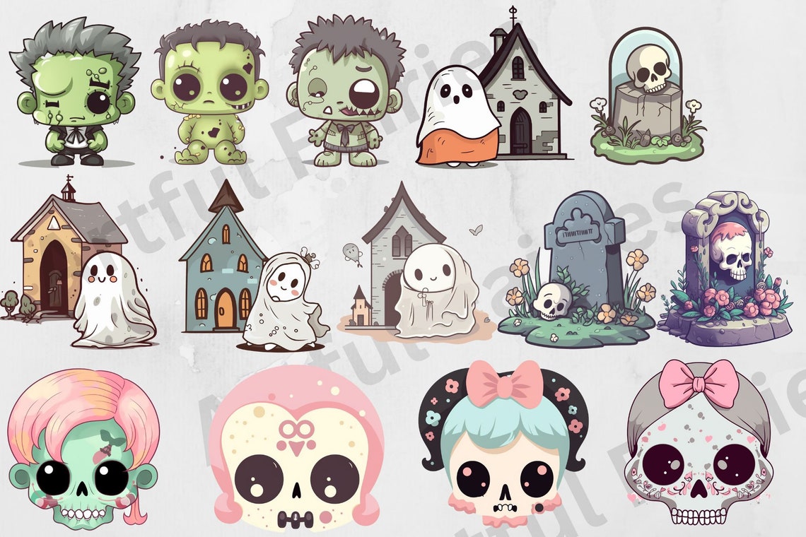 Kawaii Halloween Clipart Cute Halloween PNG Chibi Clipart - Etsy