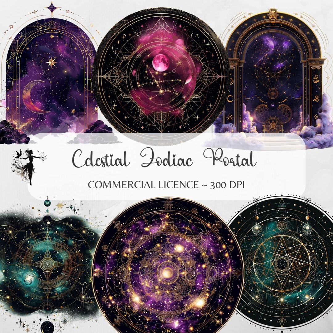 Zodiac Clipart Celestial Witchy PNG Galaxy Gateway Astrology Stars Moon ...