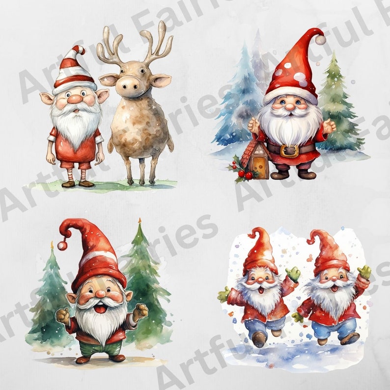 Christmas Gnome Clipart Watercolor Christmas Gnomes PNG - Etsy