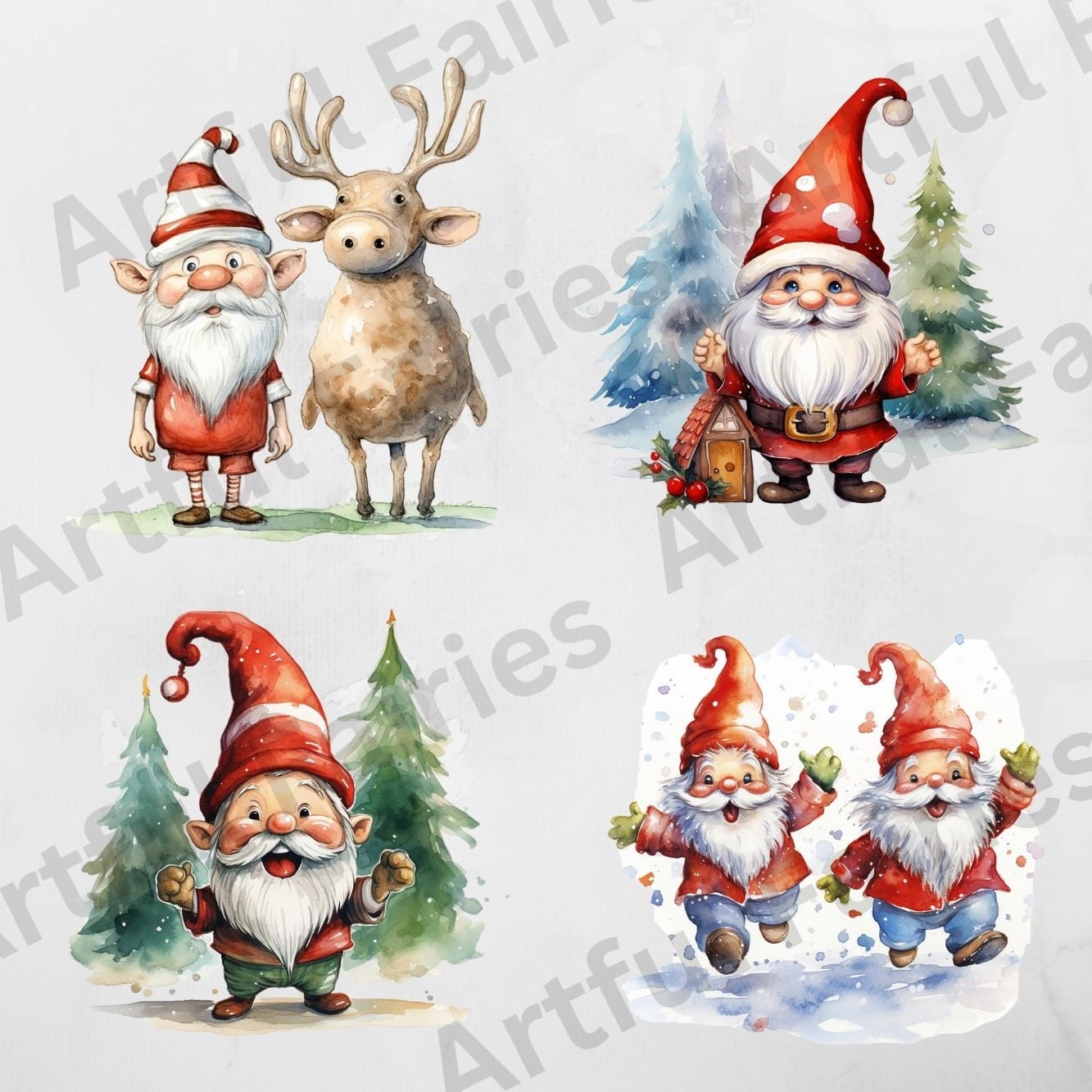 Christmas Gnome Clipart Watercolor Christmas Gnomes PNG - Etsy