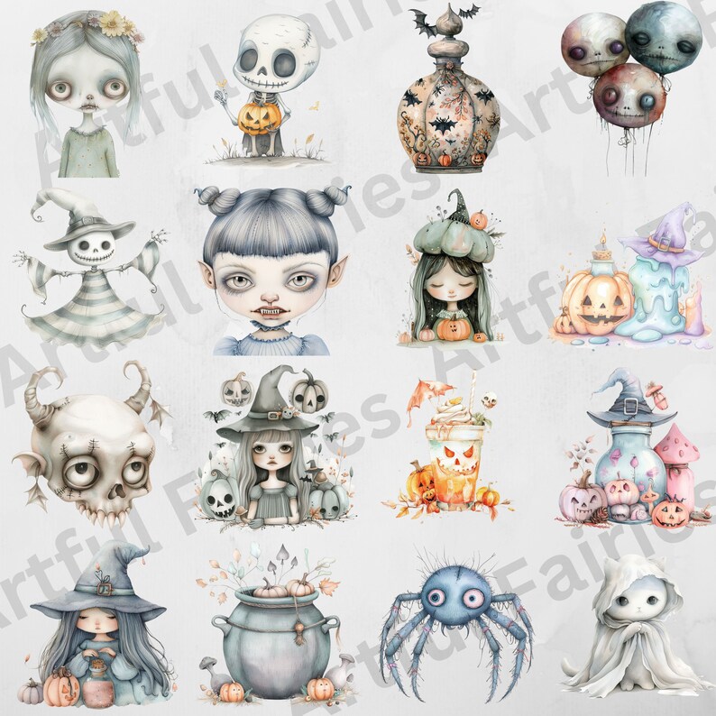 Watercolor Halloween Clipart PNG Bundle Kids Spooky PNG Pumpkin Cute ...