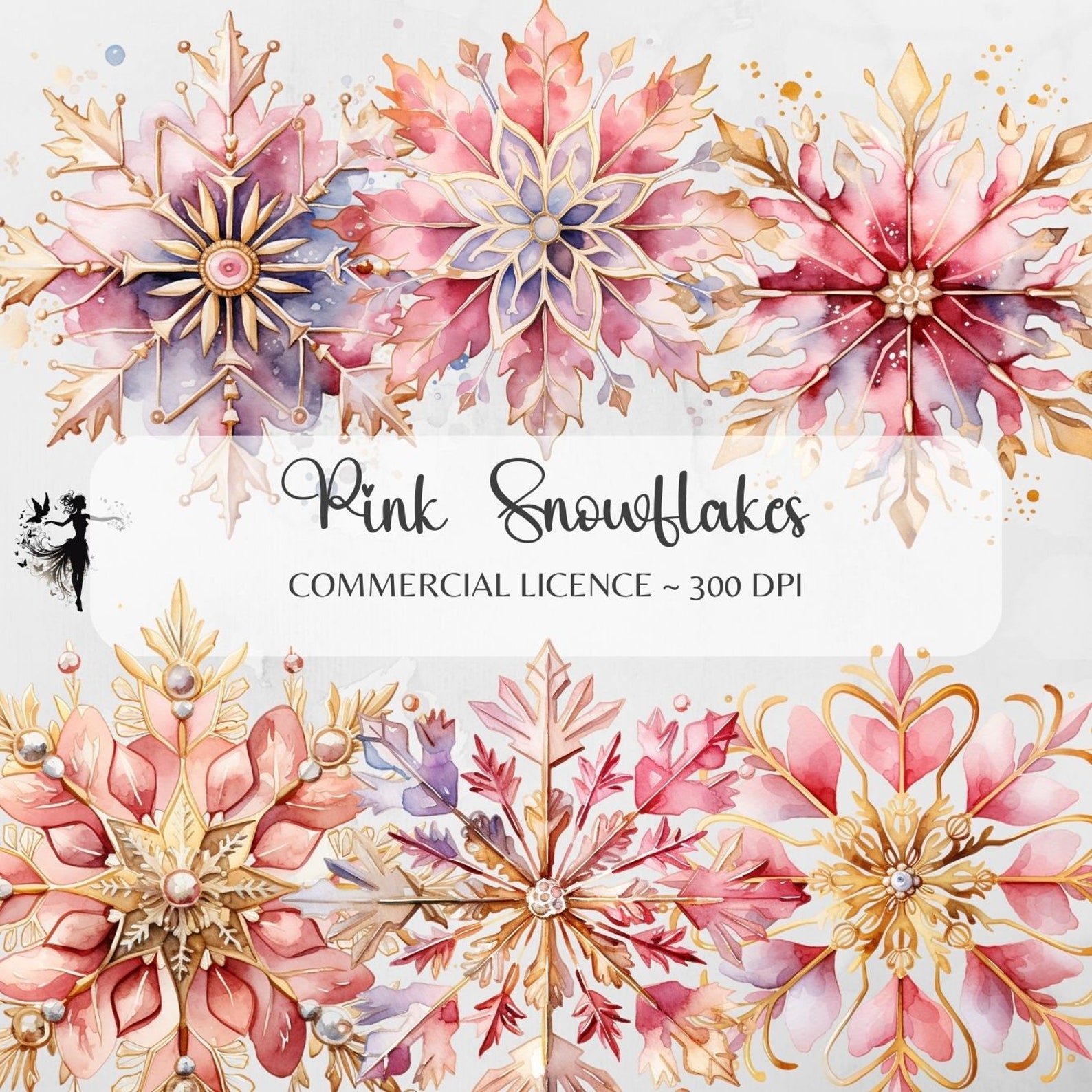 Pink Snowflake PNG Watercolor Snowflake Clipart Snowflakes PNG - Etsy