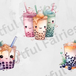 Kawaii Clipart Cute Kawaii Drinks Watercolor Clipart Coffee Clipart ...