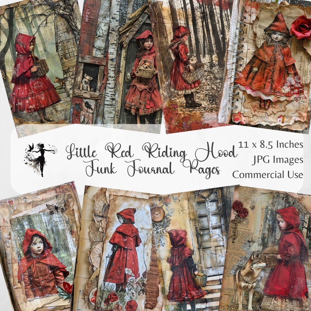 Little Red Riding Hood Junk Journal Pages Digital Scrapbook Paper Kit ...