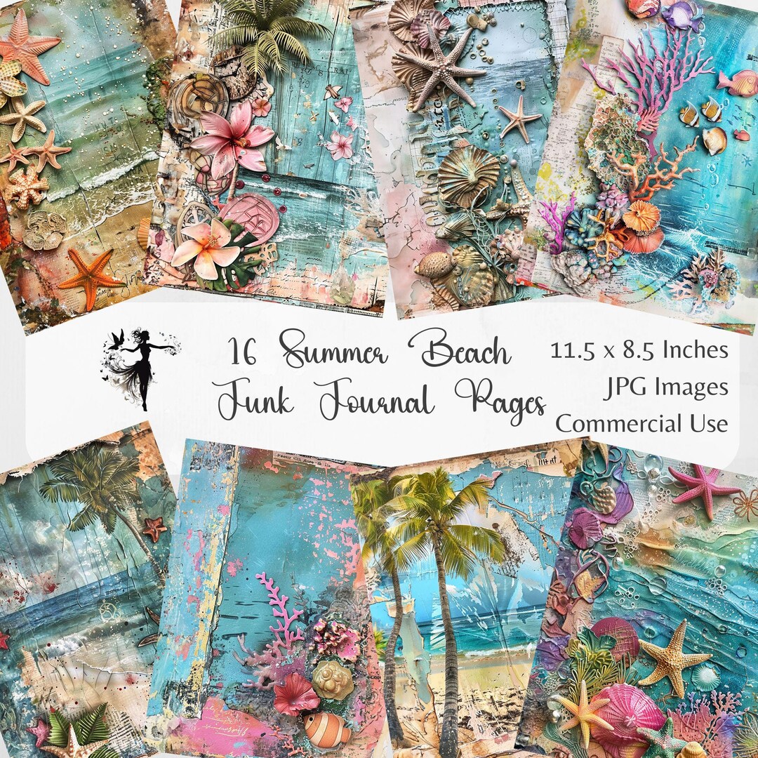 Ocean Beach Junk Journal Page Printable Kit Sea Nautical Digital ...