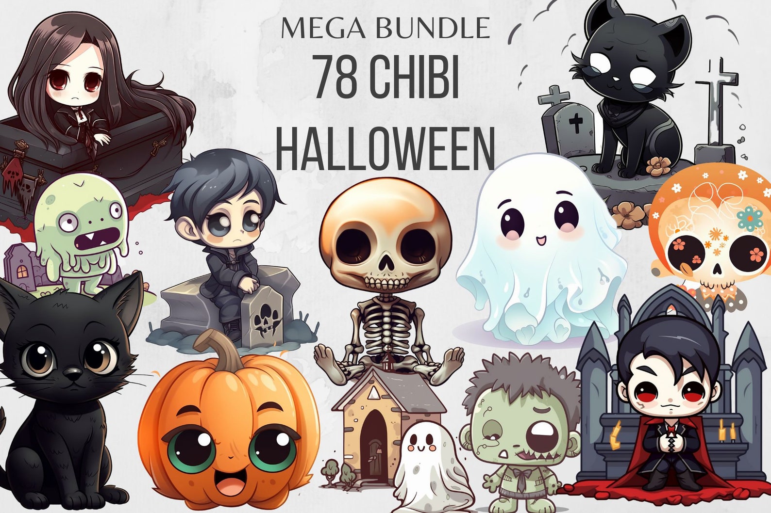 Kawaii Halloween Clipart Cute Halloween PNG Chibi Clipart - Etsy