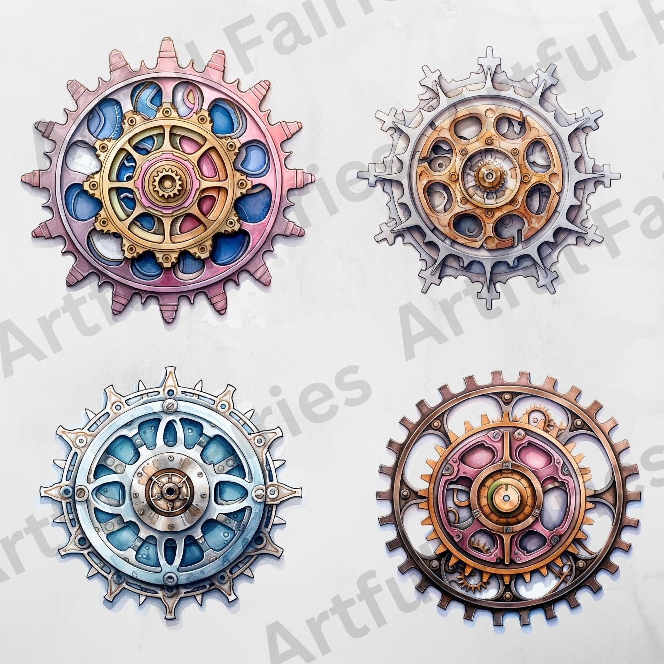 Metal Steampunk Clipart Gears Cogs PNG Gear Watercolor Steampunk PNG ...