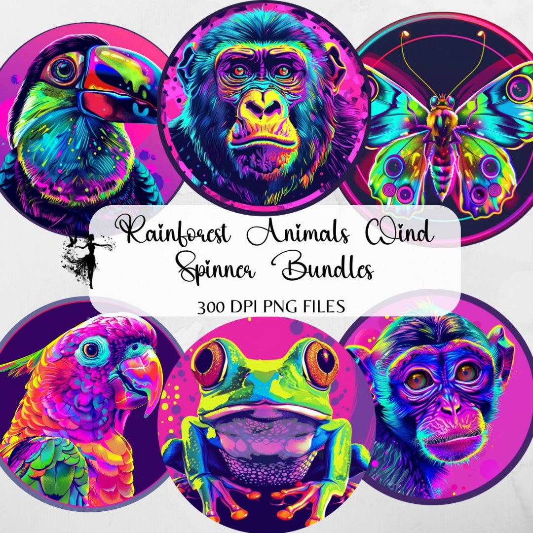 Rainforest Animal Wind Spinner PNG Bundle Neon Spinner Sublimation ...