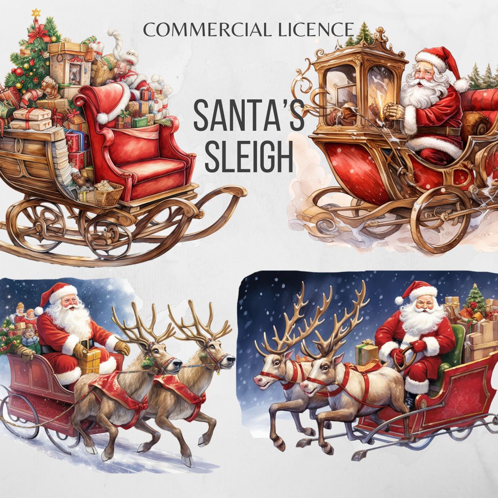 Santa Sleigh Clipart Santa Clause Sleigh Santa Claus PNG Santa Reindeer ...