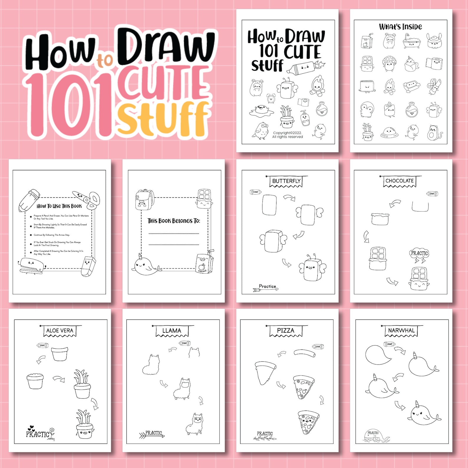 How to Draw 101 Cute Stuff Book Step by Step Drawing Kids - Etsy